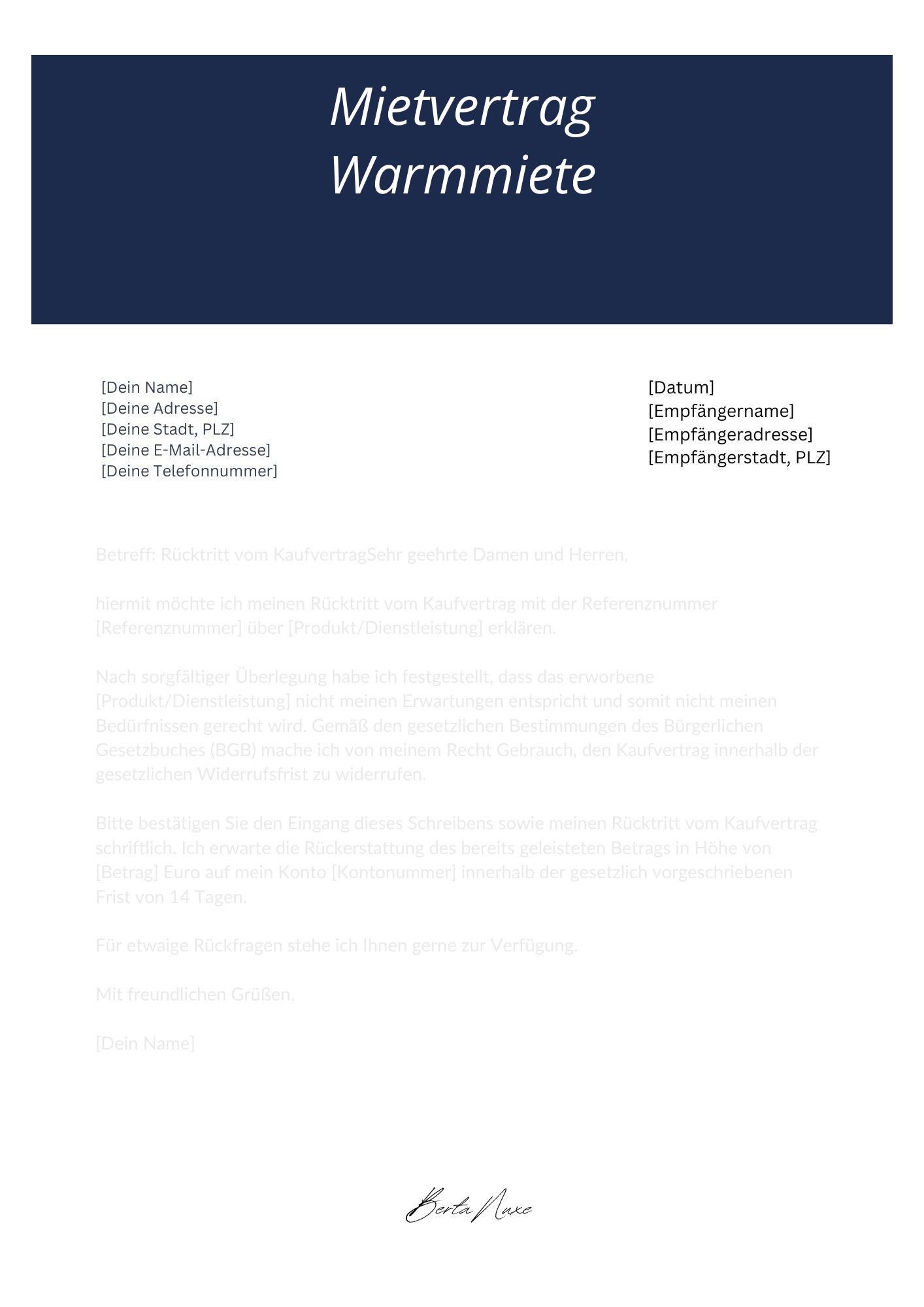 Mietvertrag Warmmiete Muster